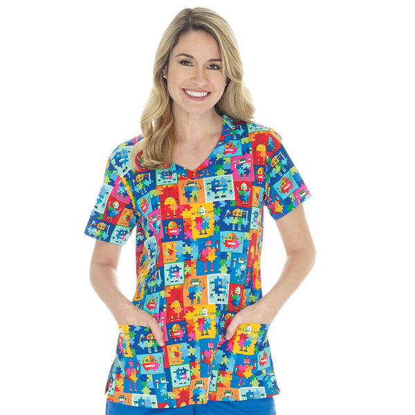 Overlap V-Neck Scrub Top - AUT-O-BOTS (ALL SALES ARE FINAL. NO RETURNS ...